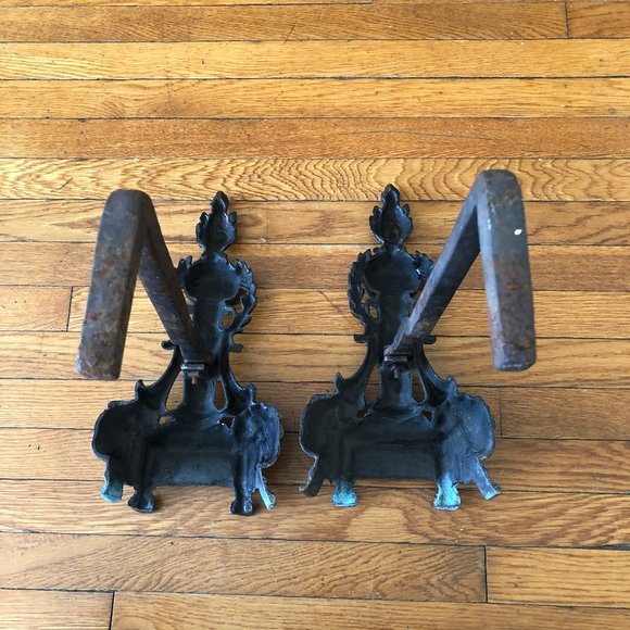 Antique | Accents | Antique Decorative Cast Iron Andirons Log Dog Set ...